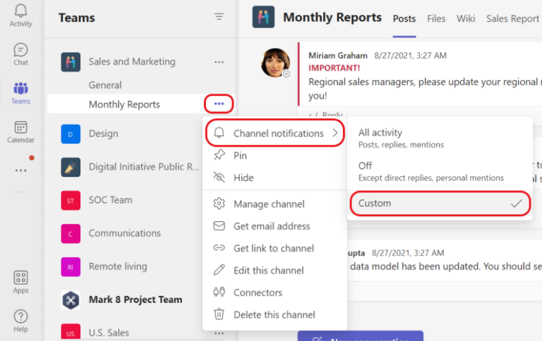 How to Customize channel notifications in Microsoft Teams