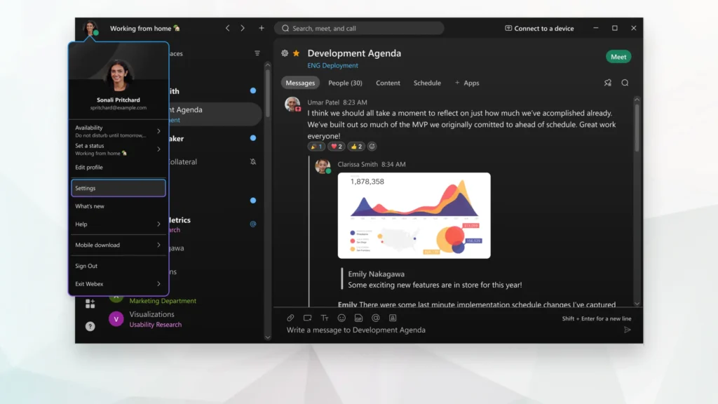 Webex App | Open settings from your profile picture
